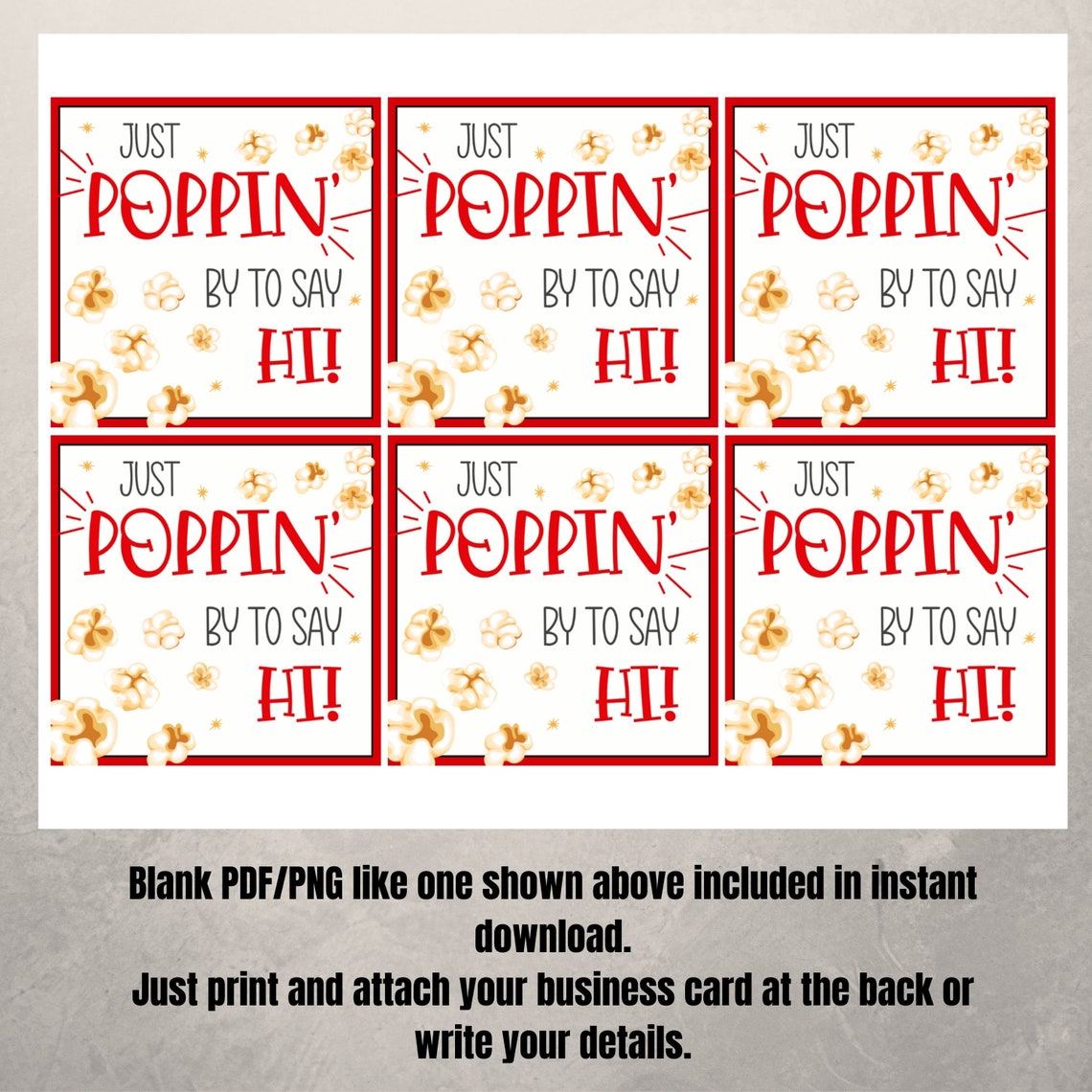 Poppin by to Say Hi Realtor Tags, Realtor Popcorn Pop by Tags, Instant ...