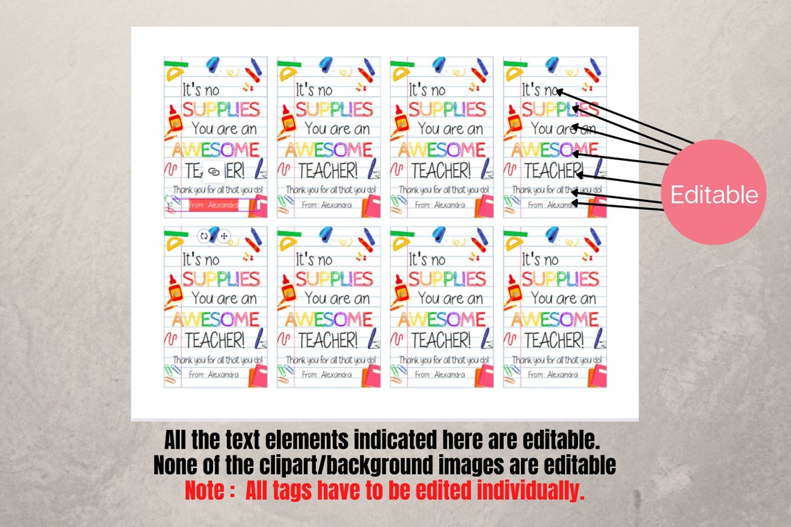 It's No Supplies You Are an Awesome Teacher Gift Tags, Teacher ...