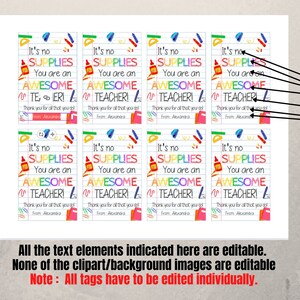 It's No Supplies You Are an Awesome Teacher Gift Tags, Teacher ...