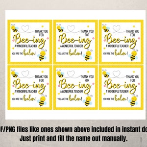 Thanks for Beeing a Wonderful Teacher Gift Tags, Lip Balm, Chap Stick ...