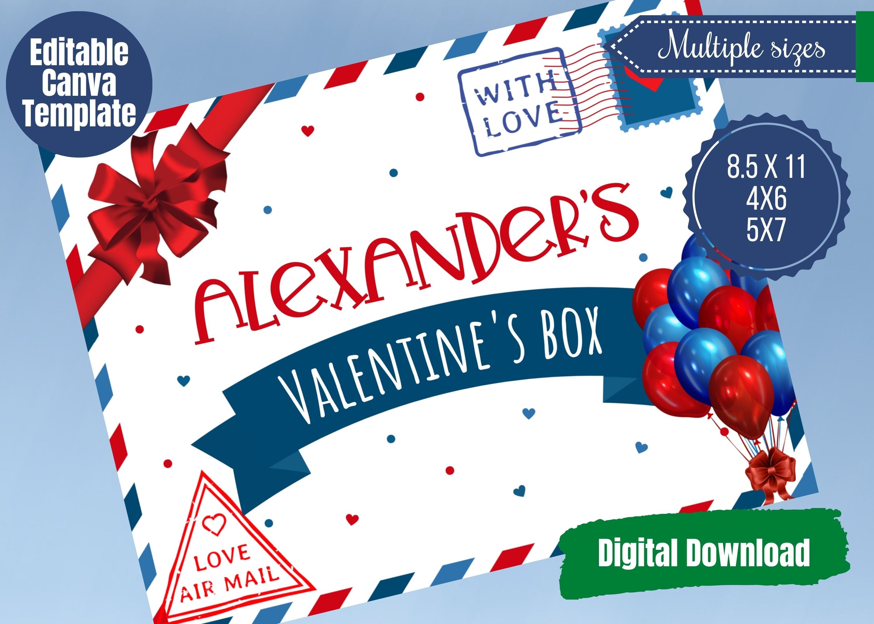 EDITABLE Unisex Valentine Box Label Template Personalized - Etsy