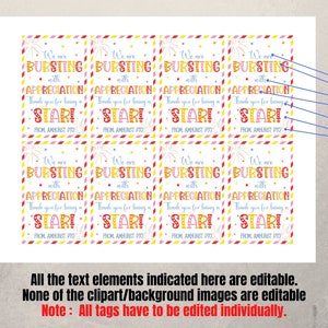 Bursting With Appreciation Teacher Appreciation Week Gift Tags, Staff ...