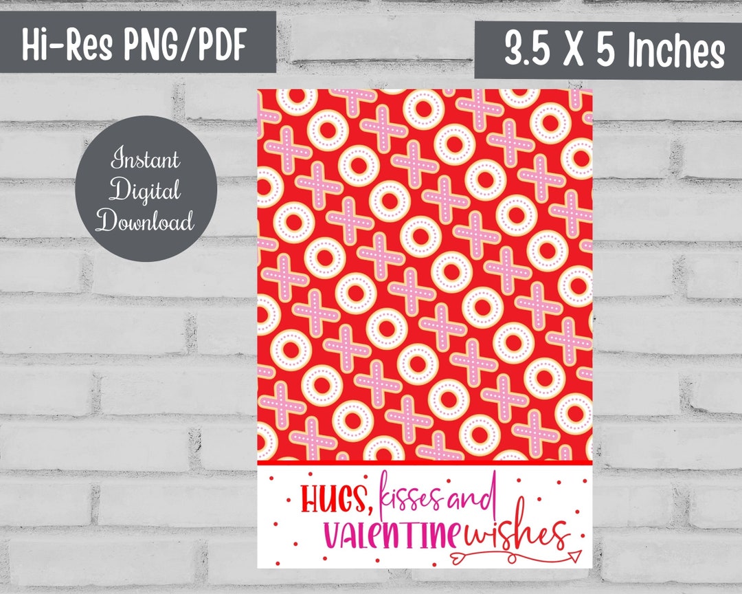 Hugs Kisses Valentine Wishes Printable Valentine Cookie Cards, 3.5"x5 ...