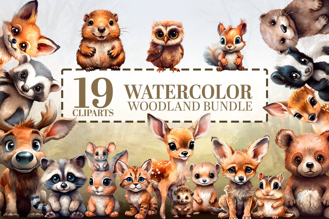 Woodland Animals Clipart Bundle - 19 Forest Animals PNG, Nursery Decor ...
