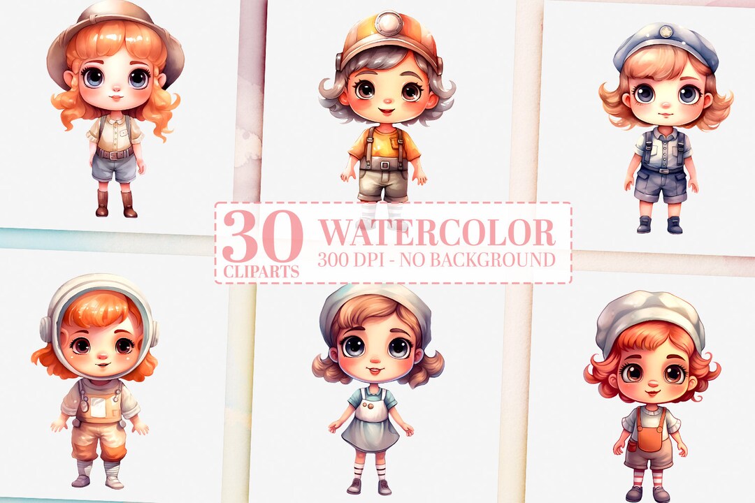 Ultimate Chibi Dolls Dream Jobs Clipart Bundle - 30 Cute Girls in ...