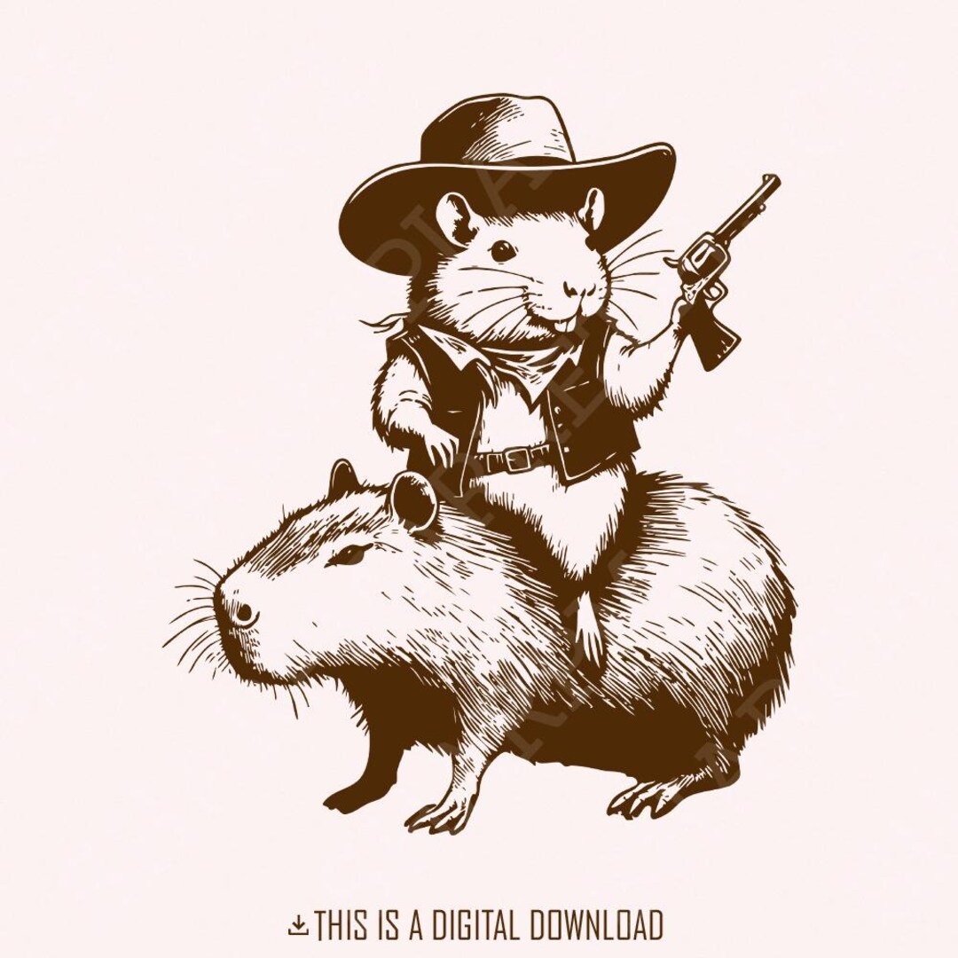 Funny Rat Riding Capybara Sketch, Vintage Animals Png, Cute Capybara ...