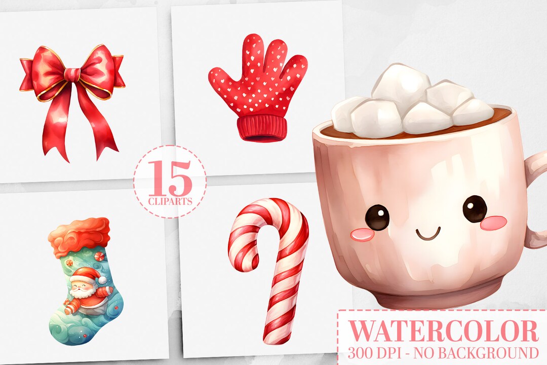 25 Watercolor Christmas Clipart Bundle: Festive Mittens, Stockings ...