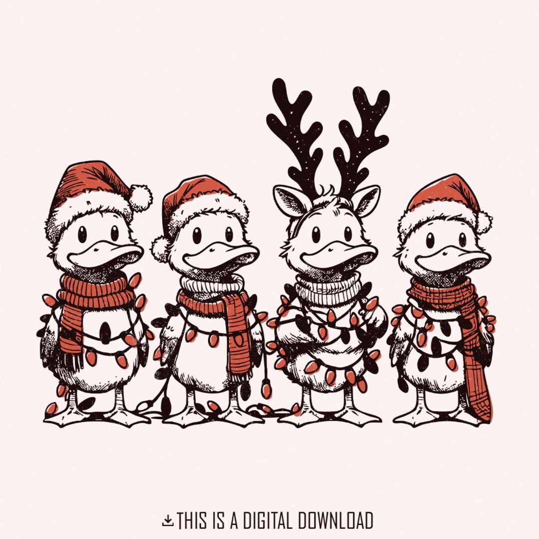 Funny Duck Christmas PNG, Santa Ducks Christmas Light PNG, Retro Xmas ...