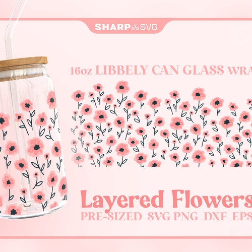 Cute Pink Flowers SVG Can Glass Wrap SVG 16oz Glass Beer Can - Etsy