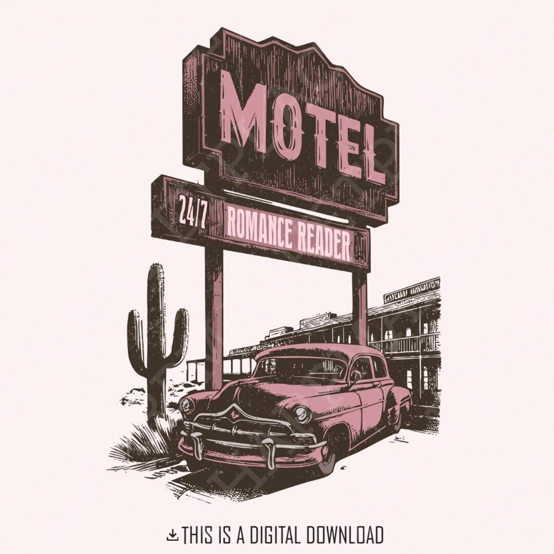 Romance Reader Motel PNG, Trendy Vintage Bookish Retro Art, Graphic Tee ...