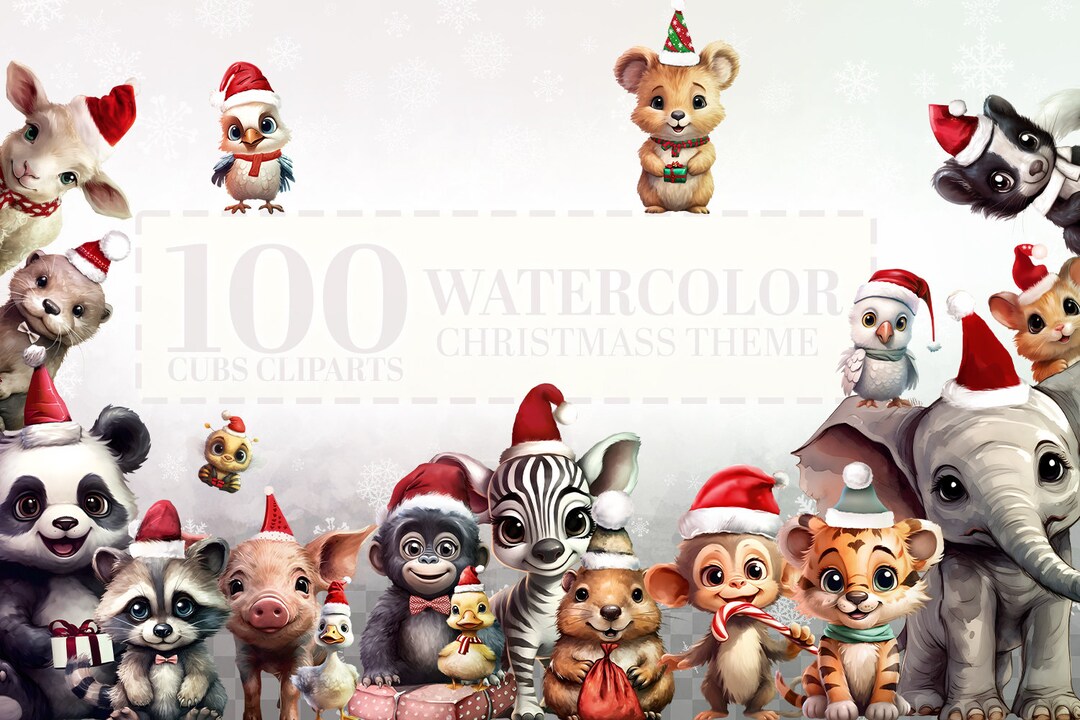 100 Watercolor Christmas Animals Clipart Bundle: Woodland, Jungle ...