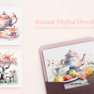 15 Watercolor Tea Party Garden Clipart Bundle, Spring Flowers PNG ...