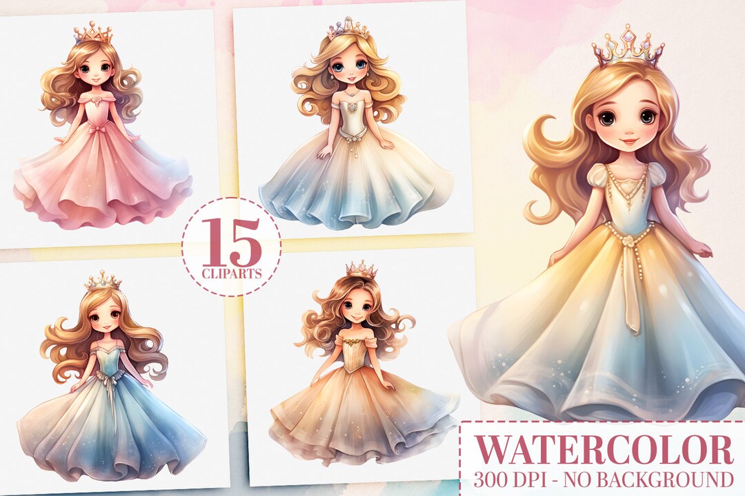 Watercolor Princess Clipart Bundle, 15 Cute Baby Princess Pngs ...
