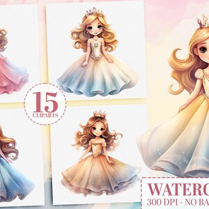 Watercolor Princess Clipart Bundle, 15 Cute Baby Princess Pngs ...