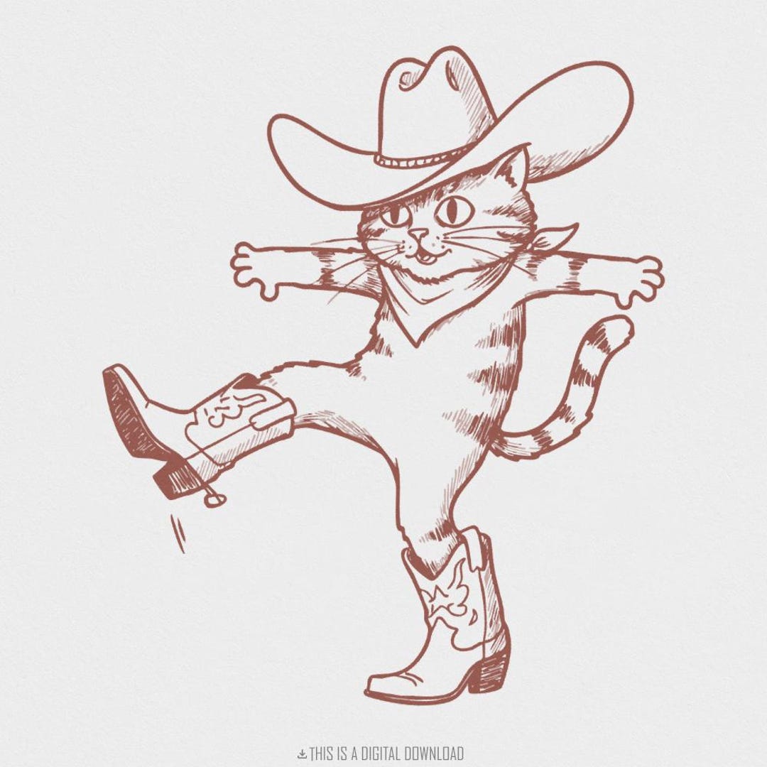 Funny Cat Design Png, Western Cowboy Cat, Vintage Clipart, Retro Cowboy ...