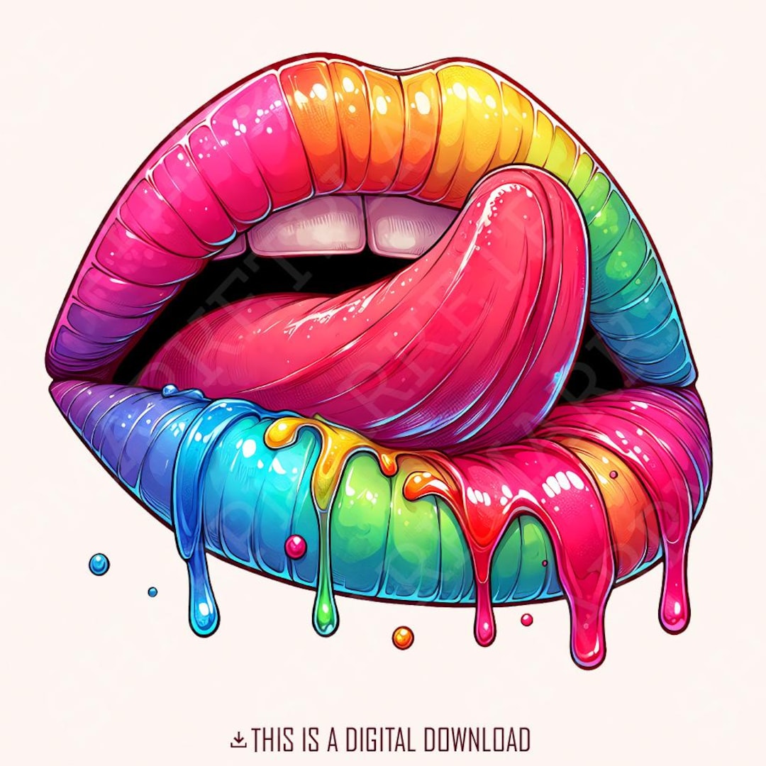 Rainbow Lips PNG, Dripping Lip Clipart, Digital Download, Colorful PNG ...
