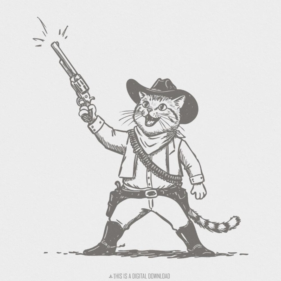 Cowboy Cat PNG, Retro Western Art, Funny Cat Design, Nostalgic Gift ...
