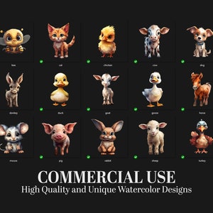 Watercolor Farm Animals Bundle - 15 Cute Baby Animals PNG, Nursery ...