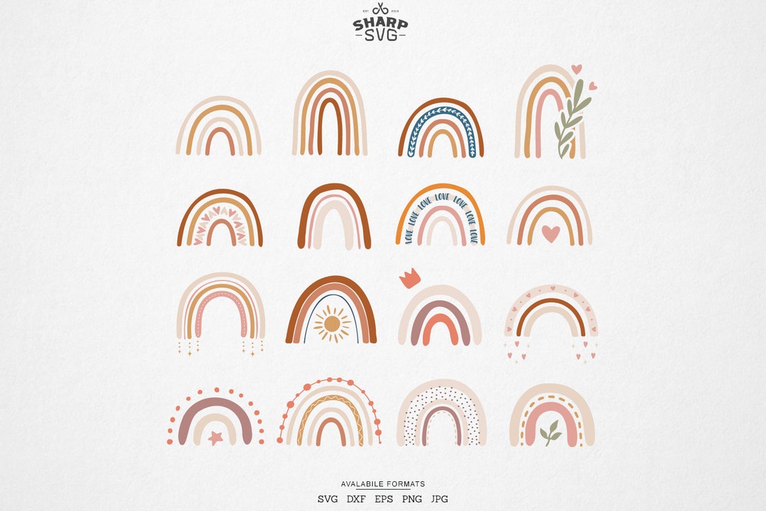 Boho Rainbow SVG - Boho Rainbow Bundle - Rainbow PNG - Pastel Rainbow ...