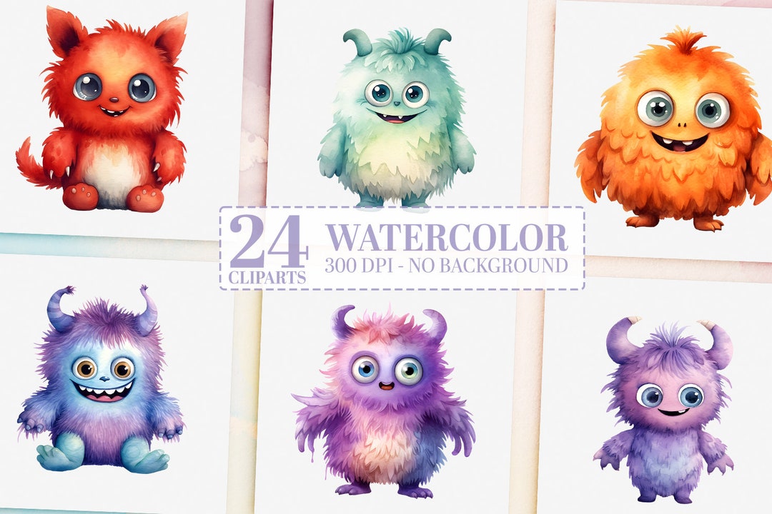24 Monsters Clipart Bundle - Funny, Kawaii Halloween Watercolour PNG ...