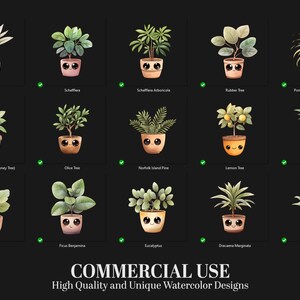15 Kawaii Tree Plant Cliparts: Unique Watercolor Plants PNG, Classroom ...