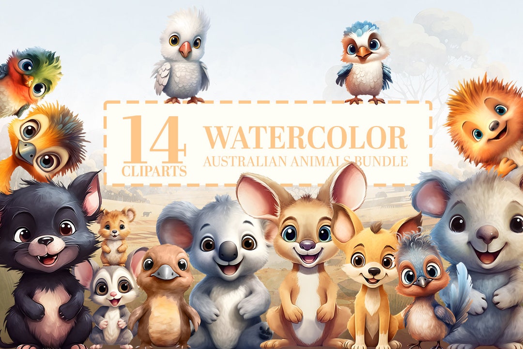 Australian Baby Animals Clipart Bundle, 14 Cute Outback Nursery Wall ...