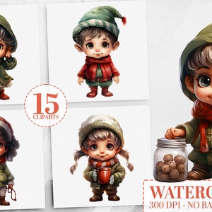 15 Cute Christmas Elves Clipart PNG, Elf & Elve Watercolor Bundle ...