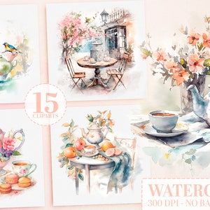 15 Watercolor Tea Party Garden Clipart Bundle, Spring Flowers PNG ...