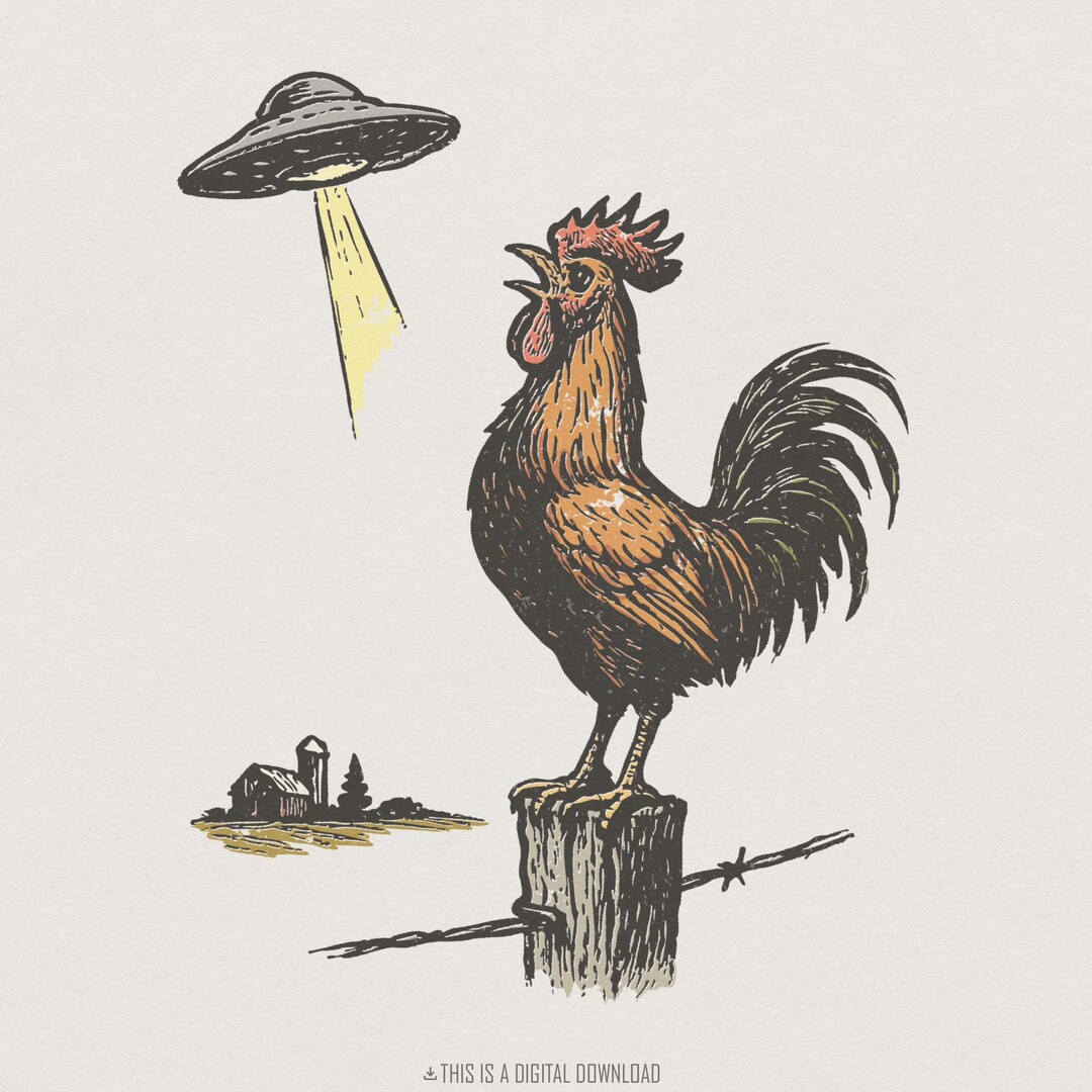 UFO Rooster PNG, Alien Chicken Abduction PNG, Funny Farm Digital ...