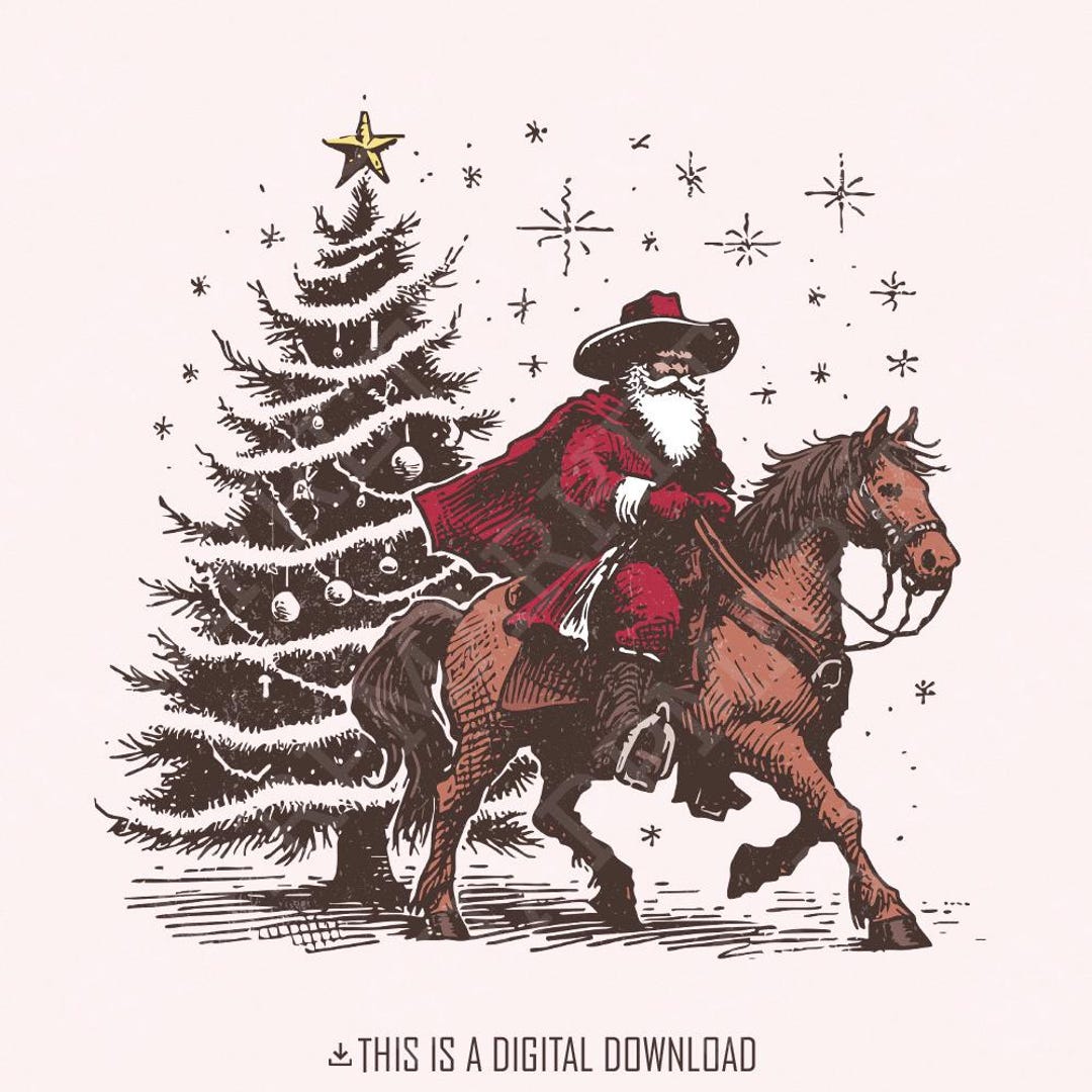 Cowboy Santa Western Christmas PNG, Retro Vintage Rodeo Design, Trendy ...