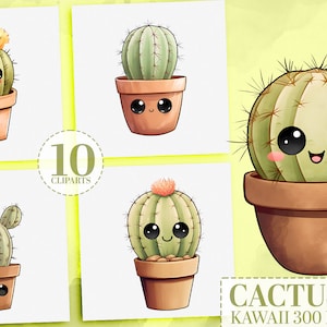10 Cute Kawaii Cactus Clipart Bundle, Unique Cactus Plants PNG, Kawaii ...