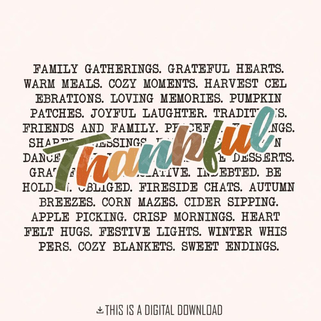 Thankful Words PNG, Thanksgiving Png, Fall Shirt Design, Autumn Fall ...