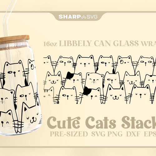 Cute Cat Stack SVG Can Glass Wrap SVG 16oz Glass Beer Can - Etsy