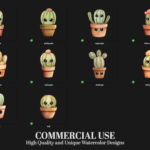 10 Cute Kawaii Cactus Clipart Bundle, Unique Cactus Plants PNG, Kawaii ...