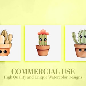 10 Cute Kawaii Cactus Clipart Bundle, Unique Cactus Plants PNG, Kawaii ...