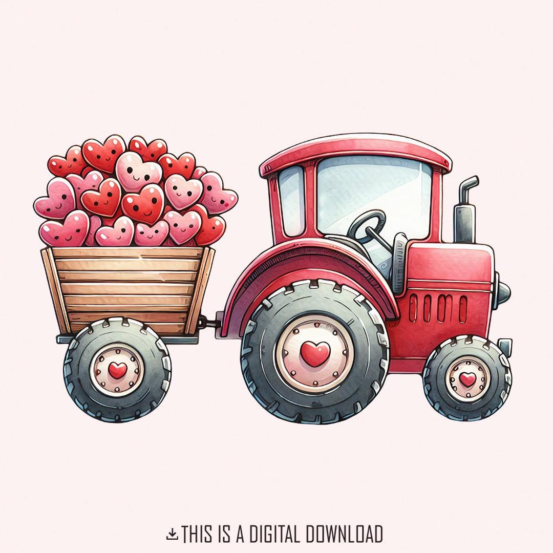 Valentines Day Tractor PNG, Kids Valentine Download, Boys Valentine ...