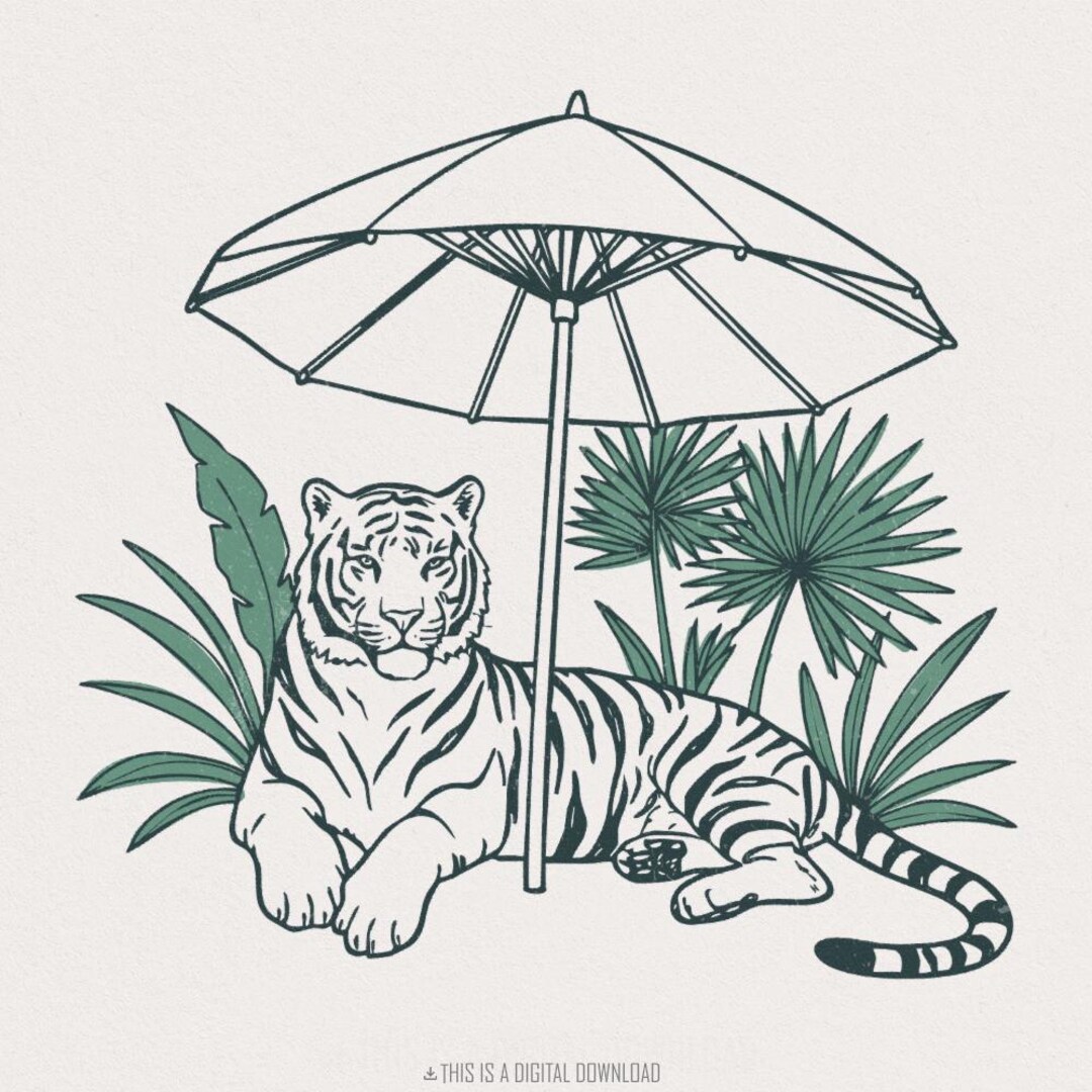 Chill Tiger PNG, Jungle Cat Under Umbrella Sublimation, Funny Tropical ...