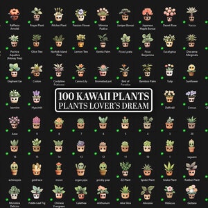 100 Kawaii Plant Clipart Mega Bundle – Cute PNG Watercolor Potted ...