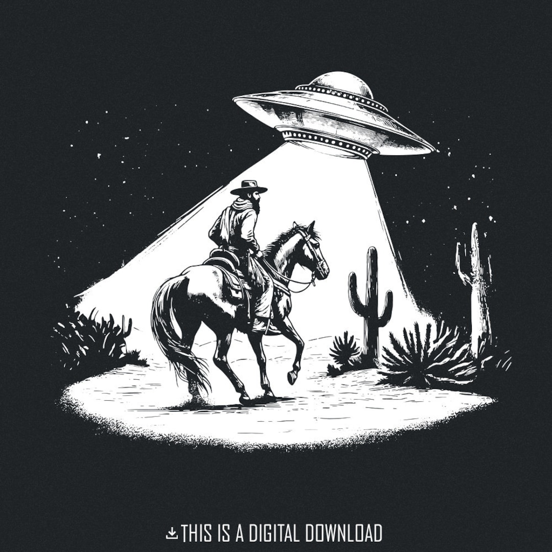 Cowboy and UFO PNG, Vintage Western Digital Download, Sci-fi Western ...