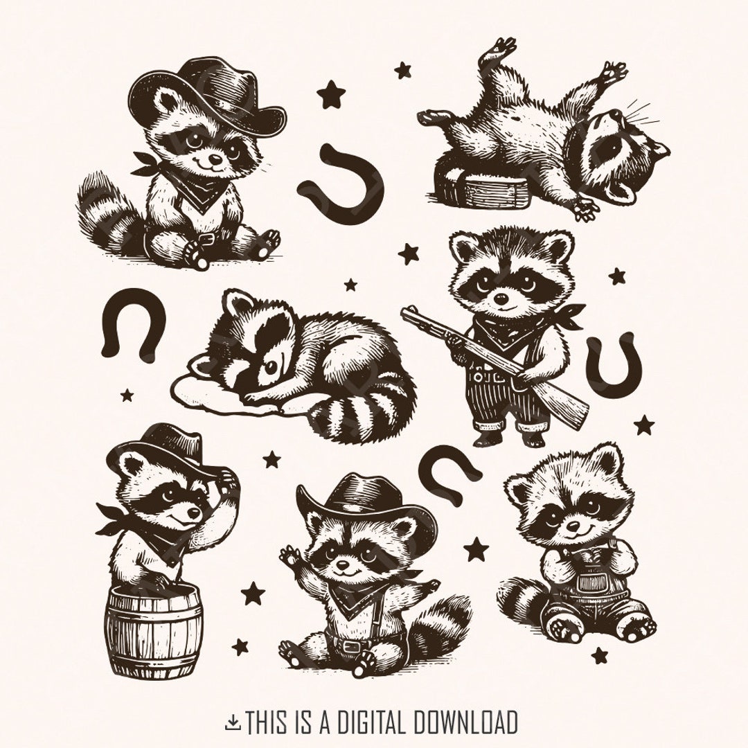 Vintage Cowboy Raccoon Western Cowboy Cowgirl Desert Style PNG, Retro ...