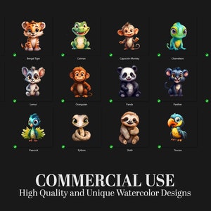 16 Jungle Baby Animals Clipart Bundle, Cute Tropical Nursery Wall Art ...