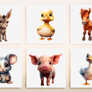 Watercolor Farm Animals Bundle - 15 Cute Baby Animals PNG, Nursery ...