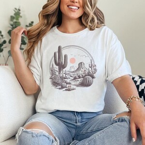 Serene Desert Landscape Illustration, Southwestern Cactus Art, Vintage ...