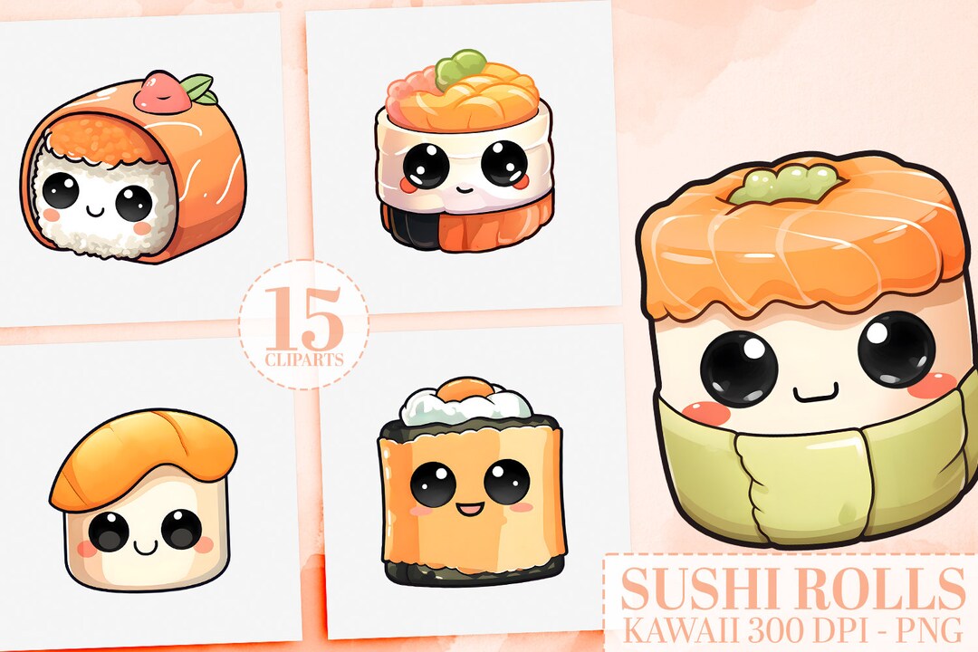 15 Kawaii Sushi Clipart Bundle, Cute Japanese Food Graphics, Cute Food ...