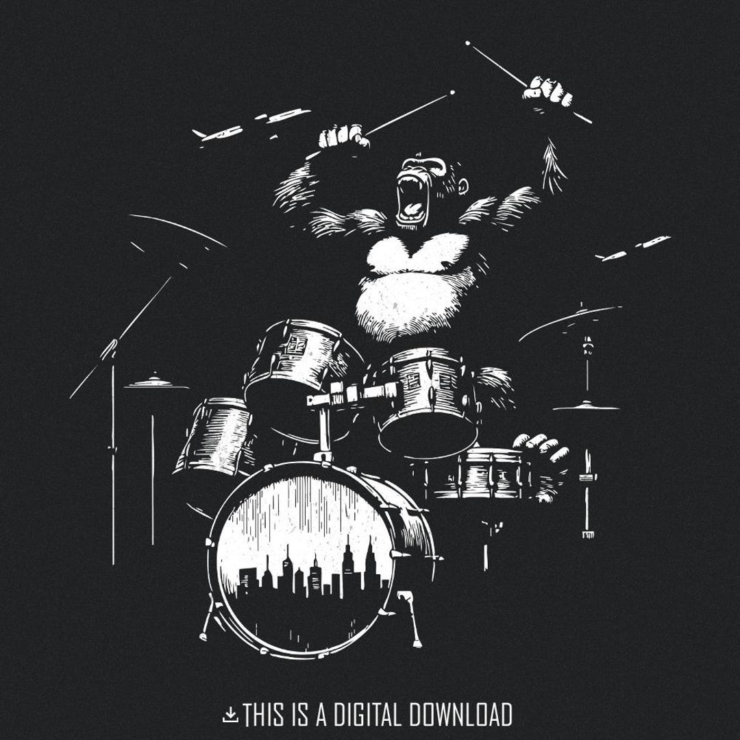 Gorilla Playing Drums, Funny Drum PNG, Digital Download, Drummer Gift, Cool T-shirts, Music Wall ...