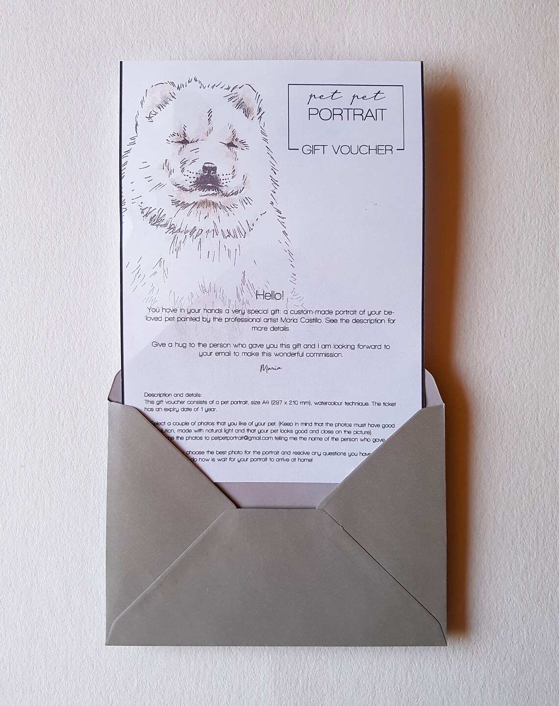 Voucher Gift Ticket for a Custom Pet Portrait, Dog Lover Gift, Pet ...