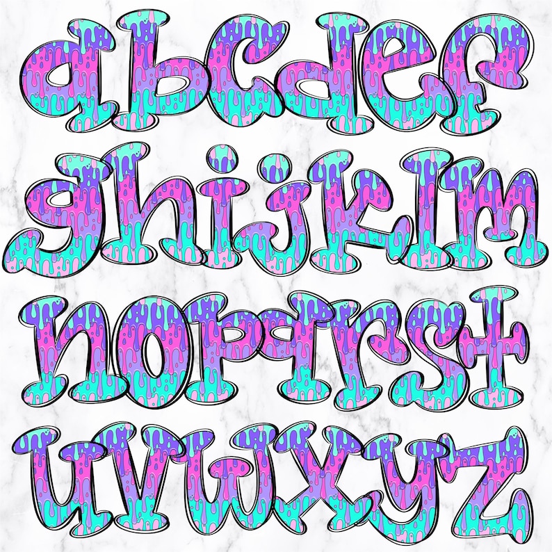 Pastel Drip Doodle Alphabet Letters PNG Bundle, Alphabet Clipart, Cute ...