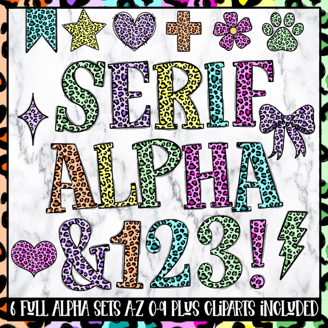 Leopard Doodle Letters Alphabet PNG Bundle, Alphabet Clipart, Cheetah ...