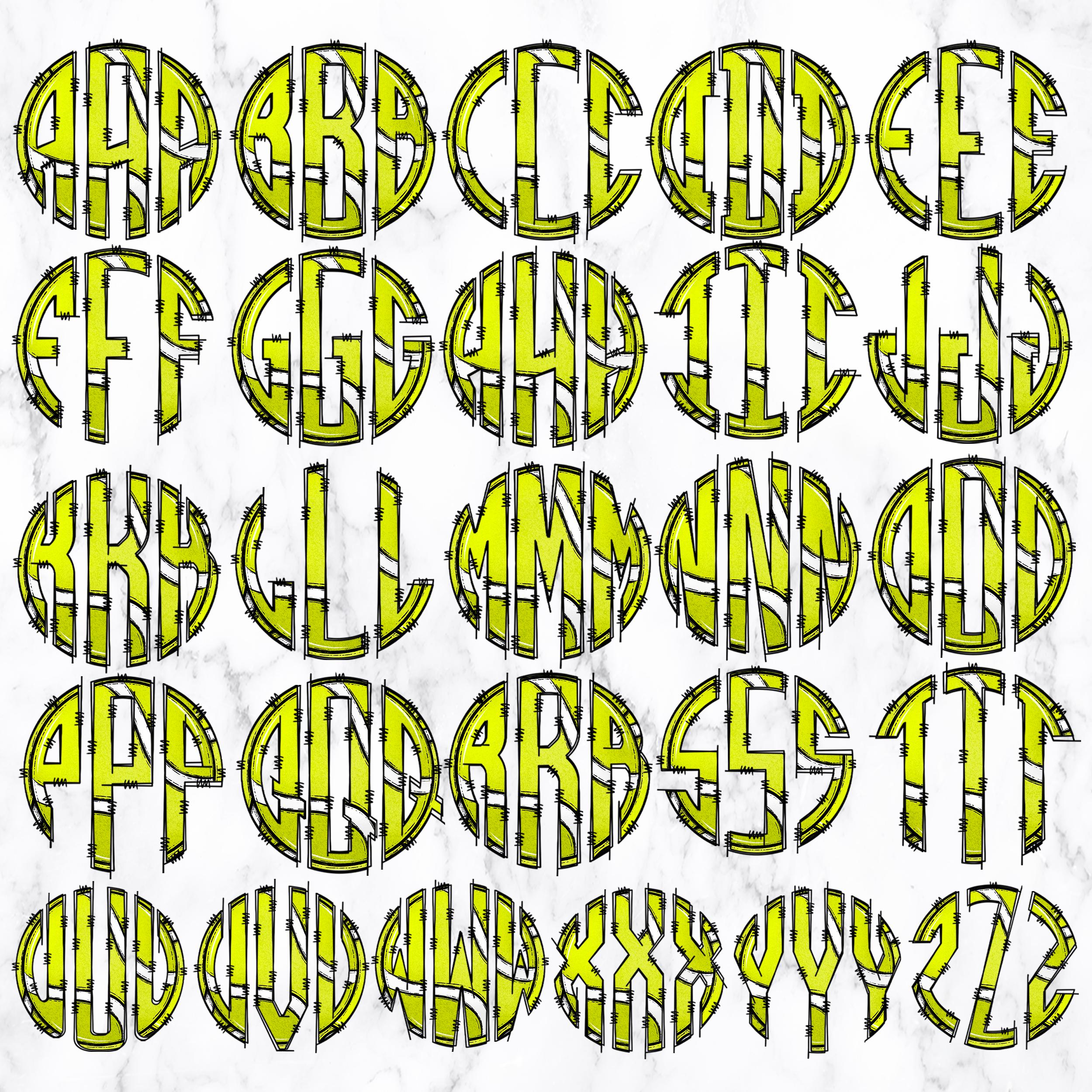 Sports Doodle Letters Monogram Alphabet PNG Bundle, Alphabet Clipart ...