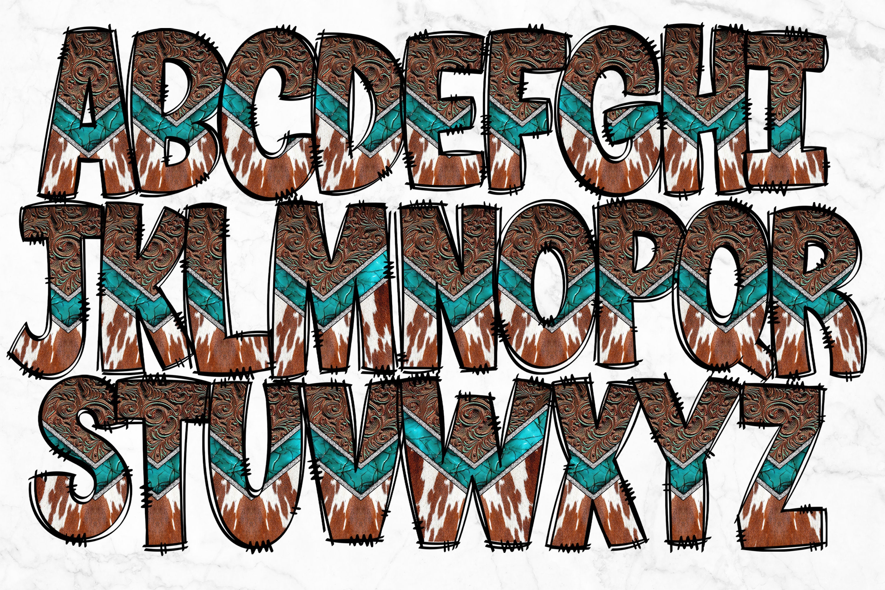 Western Alphabet Letters PNG Bundle Alphabet Clipart Western - Etsy